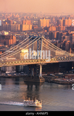 Aerial view on Lower Manhattan, New York, Brooklyn Bridge and Manhattan ...