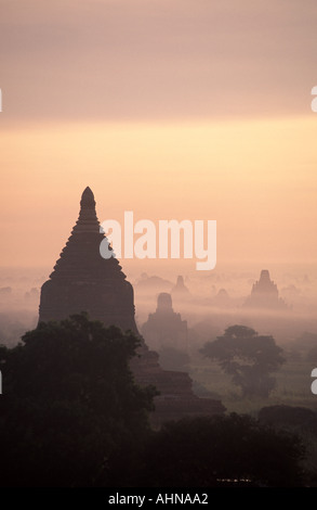 Buddhist temples, Bagan, Myanmar. Vertical landscape view of temples ...