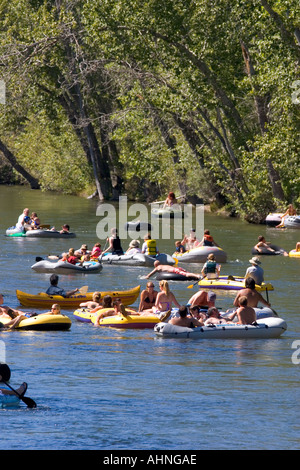 People float the Boise River on rafts and tubes Boise Idaho Stock Photo ...