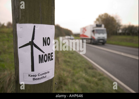 no more wind turbines protest sign at a windfarm in workington Cumbria ...