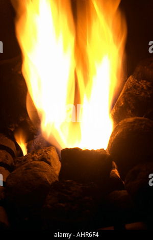 Burning real flame gas fire Stock Photo - Alamy