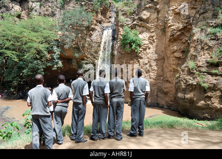 Makalia Falls cascading down a cliff in the southern end of Lake Nakuru ...
