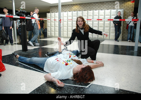 reenactment of crime scene in school play Stock Photo - Alamy