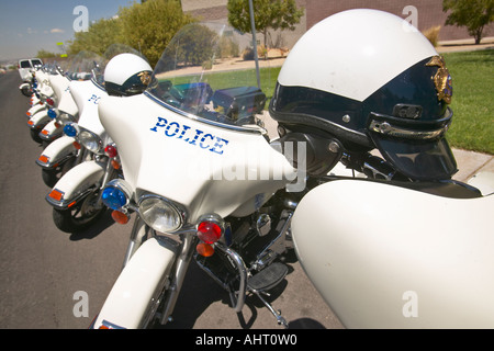 Unmanned police motorcycles parked in front of Valley View Rec Center ...