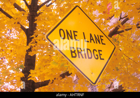 A sign that reads ?One Lane Bridge Stock Photo - Alamy