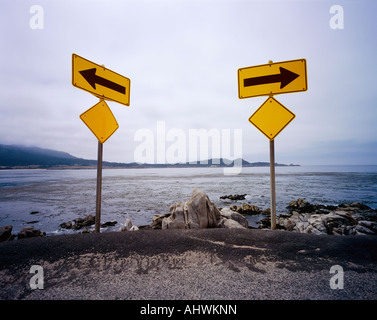 Road signs showing two different speed limits for the same US highway ...