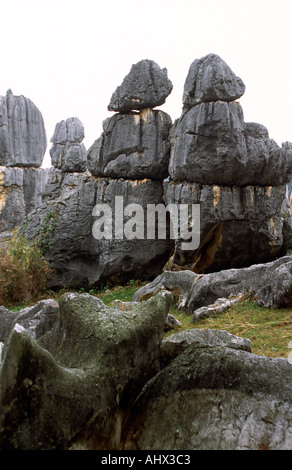 View of Shilin limestone rock formations with overcast weather in ...
