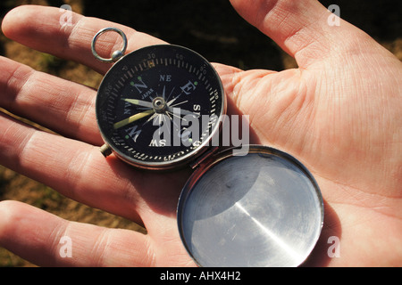 Hand-held compass for finding direction Stock Photo - Alamy