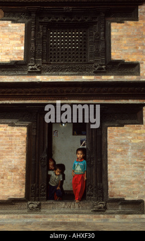 Wooden door and window in Newari style Kathmandu Valley Nepal Stock ...