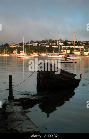 River Tamar wreck and boats reflected in water Plymouth Devon UK Stock ...