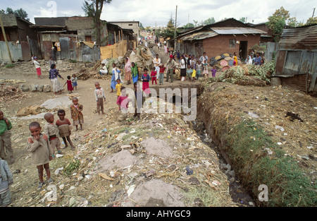 Open sewers and poor housing in a slum area of Addis Ababa. Ethiopia ...