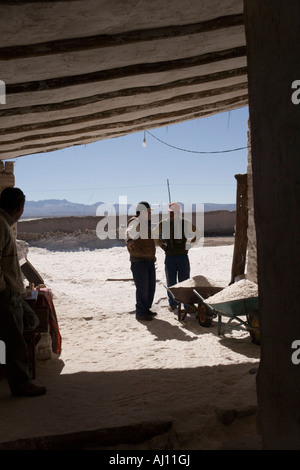 Small co-operative making table salt at the Salar Uyuni salt flats ...