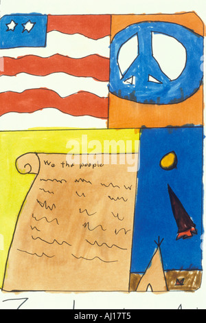 A child s drawing of American symbols of freedom Stock Photo - Alamy
