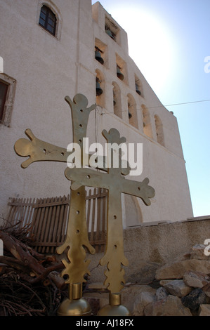 Holy Orthodox Monastery of Prophet Elias, Santorini, Greece Stock Photo ...