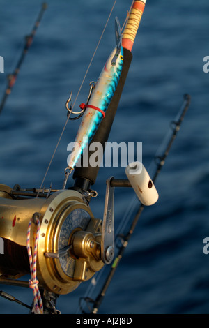 Fishing rods onboard a boat in the Mediterranean Sea, France Stock ...