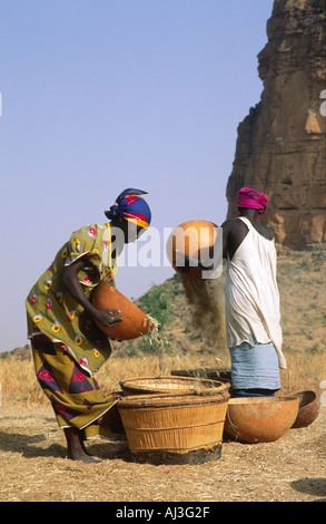 Dogon women winnowing millet in Hombori Mali Stock Photo - Alamy