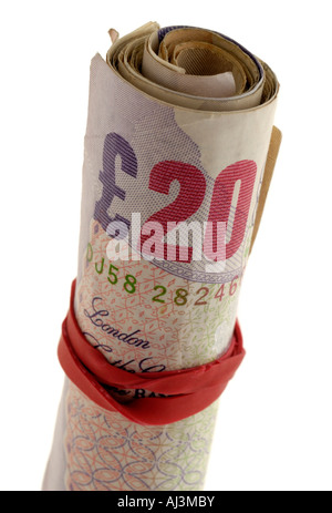 A Roll Of Used Twenty Pound Sterling Notes Stock Photo - Alamy