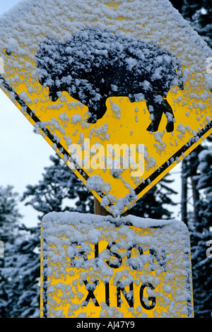 Bison Crossing sign, West Yellowstone, Montana Stock Photo - Alamy