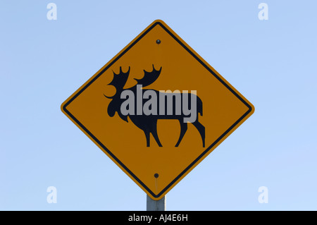 Moose crossing road sign along highway 189 in South East Quebec, Canada ...