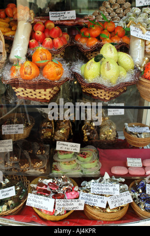 A shop selling candied fruit and sweets in the town of Lipari in the ...