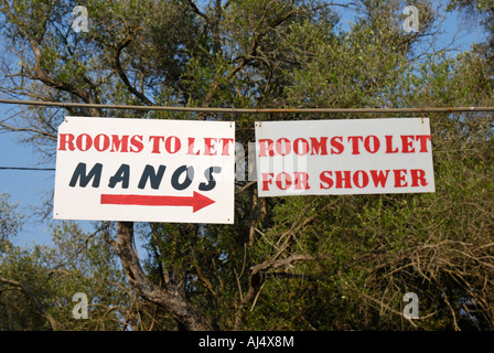 rooms to let sign boards , Corfu Island, Greece Stock Photo - Alamy