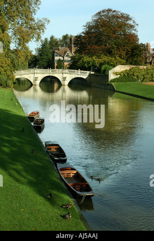 Punts and ducks by the river Cam with Clare bridge in the background ...