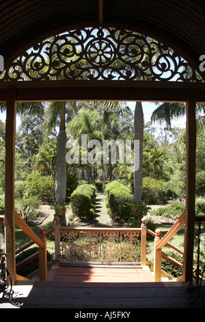Entrance stair and porch of old colonial style Queenslander wooden ...