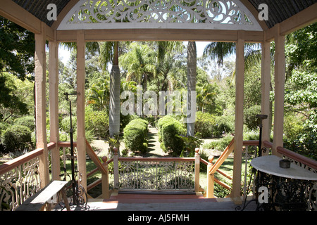 Entrance stair and porch of old colonial style Queenslander wooden ...