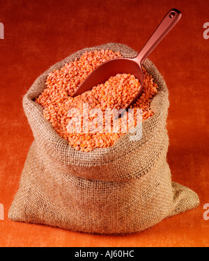 SACK OF RED SPLIT LENTILS Stock Photo - Alamy