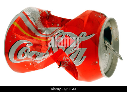 Crushed Coca Cola can cut-out against white background Stock Photo - Alamy