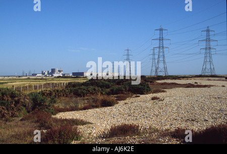 View of Pylons leading from Dungeness Power Station West Sussex England ...