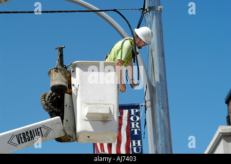 Workers Repair and Replace Traffic Light at Busy Intersection Stock ...