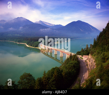 Road bridge over Lake Sylvenstein Oberbayern Bavaria Germany Stock ...