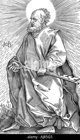 St Peter holding his symbol of a key. Woodcut by Hans Baldung (1470 ...
