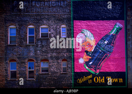 Old advertisements on the side of a brick building in Canton Ohio USA ...