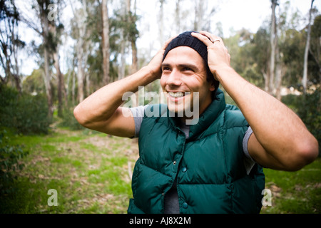 Outdoor rugged guy in the forest Stock Photo - Alamy