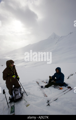 ski tour break in the mountains in a winter landscape ski tour break in ...