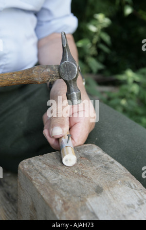 Don Williams making traditional Gypsy clothes pegs by hand at Bix Stock ...
