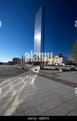 Water tower sculpture in Cardiff Bay, Wales UK. Metallic waterfall ...