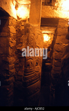 Stone carved dagger of Lanzon in the subterranean tunnels of Chavin de ...