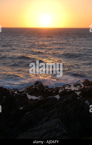 A golden sunset over Fistral Beach in Newquay in Cornwall Stock Photo ...