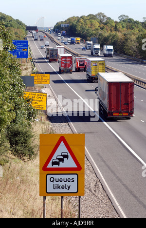 Queues likely road sign on the A303 near Stonehenge in Wiltshire county ...