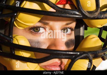 Softball player wearing helmet, close-up of face Stock Photo - Alamy