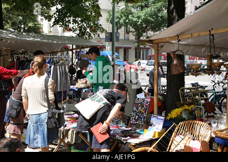 Flea market, Boxhagener Platz, Friedrichshain district, former east ...