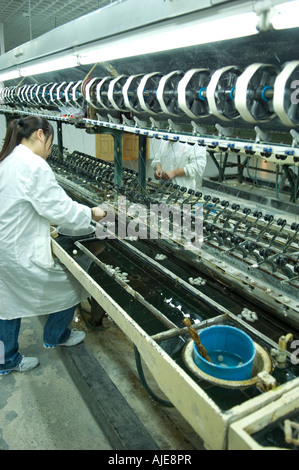 working on silk spinning machine Stock Photo - Alamy
