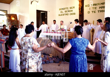 Rapa Nui church service Stock Photo - Alamy