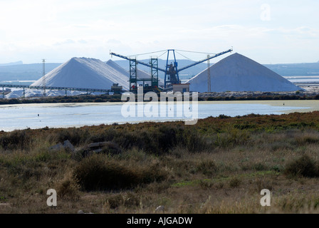 Salt lakes, salt mountains and machinery at the Torrevieja salt works ...