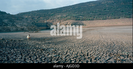 Bed of the dried up Njelele Dam in Venda, South Africa during a time of ...