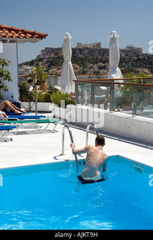 Rooftop swimming pool with views of the Acropolis and Athens Dorian Inn ...