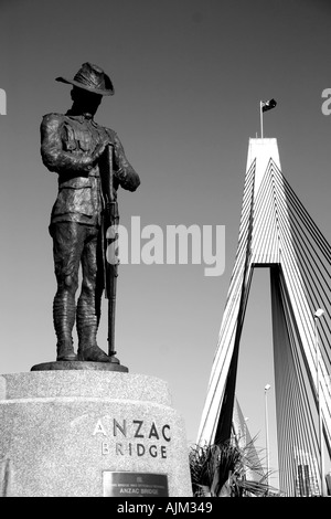 Statue of an ANZAC soldier at the western end of the Anzac Bridge in ...